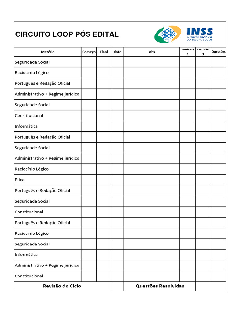 Circuito Loop Pós Edital: Cronograma de Estudos | PDF