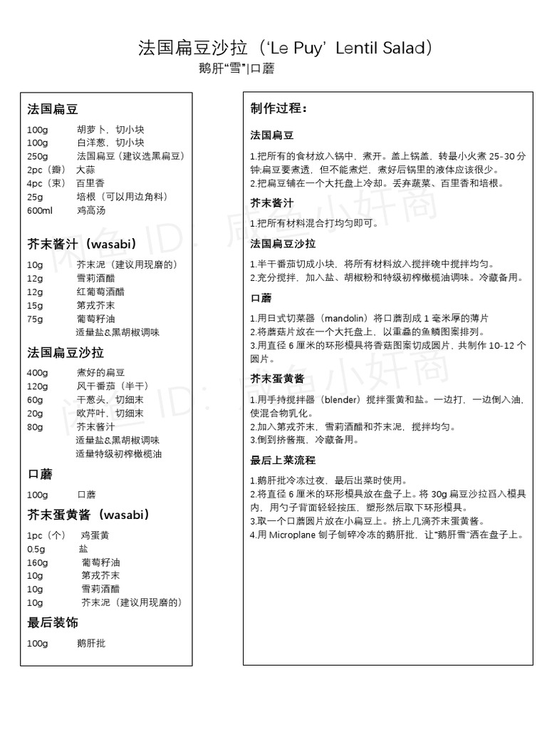 泰安门menu5法国扁豆沙拉 | PDF