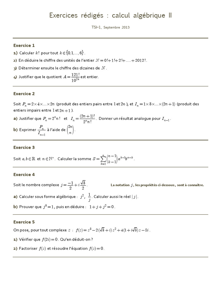 FE03-Exercices Rédigés de Calcul Algébrique II | PDF