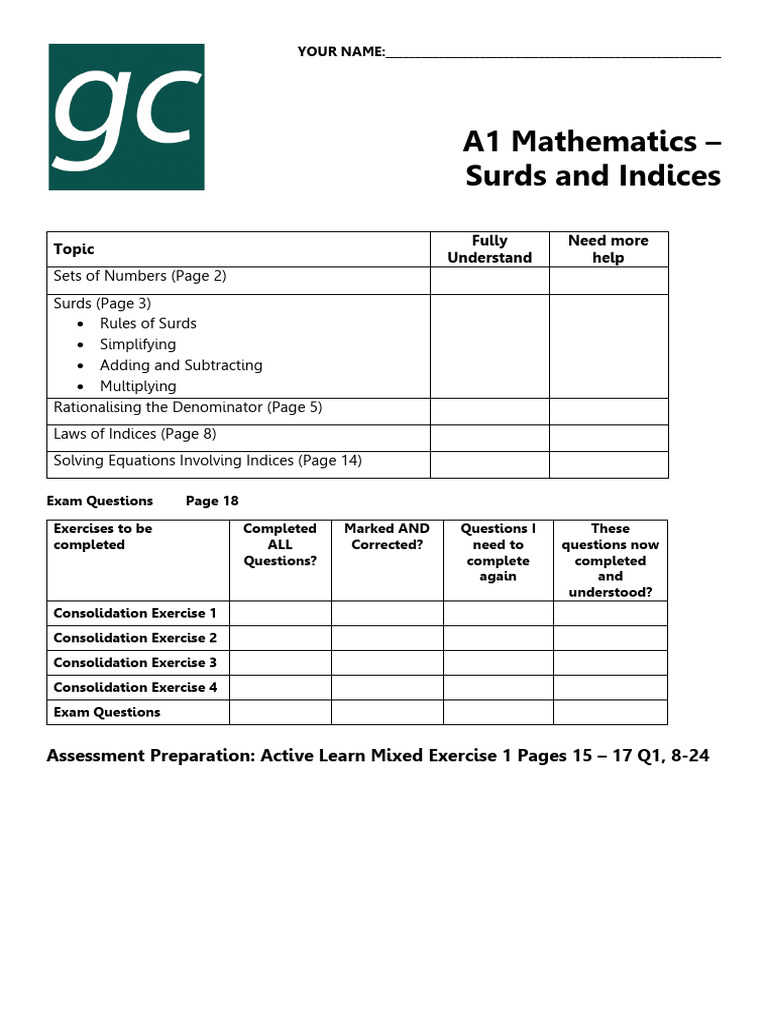 A1 Surds and Indices 2023 | PDF | Numbers | Algebra