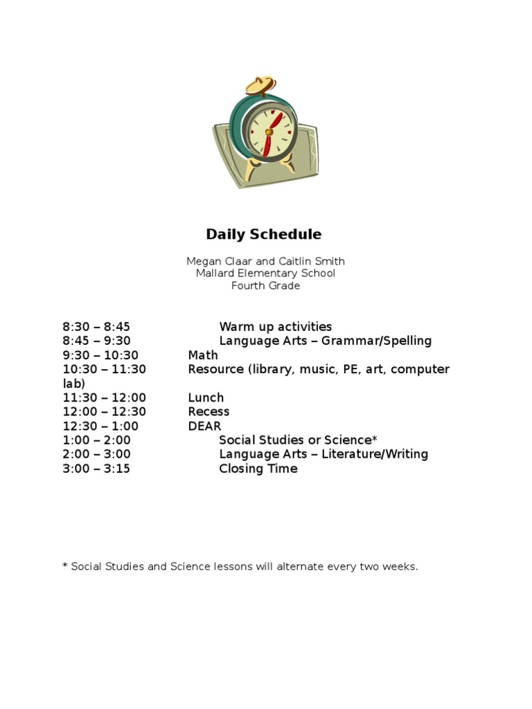 Fourth Grade Daily Schedule & Curriculum | PDF | Semiotics | Morphology