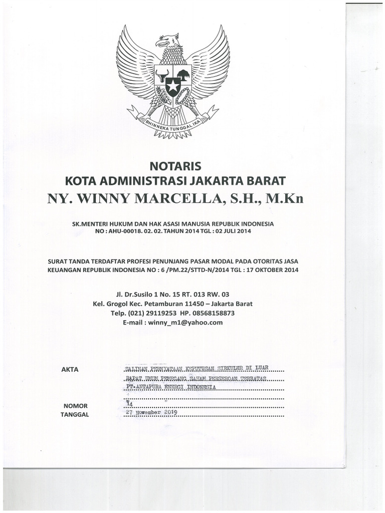 Akta RUPS No.14 TGL 27-11-19-1 | PDF