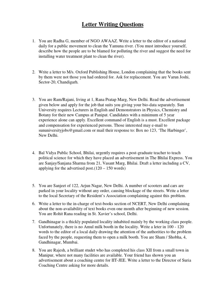 Question - Bank - Letter To Editor | PDF Question - Bank - Letter To Editor | PDF