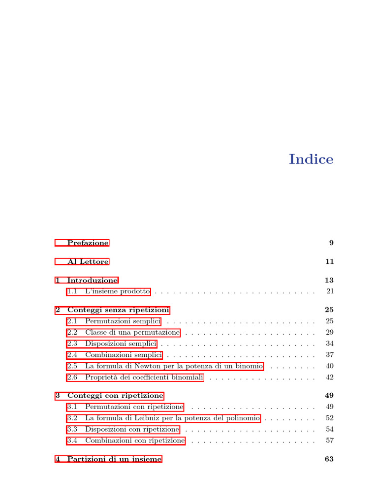 Indice Calcolo Combinatorio | PDF