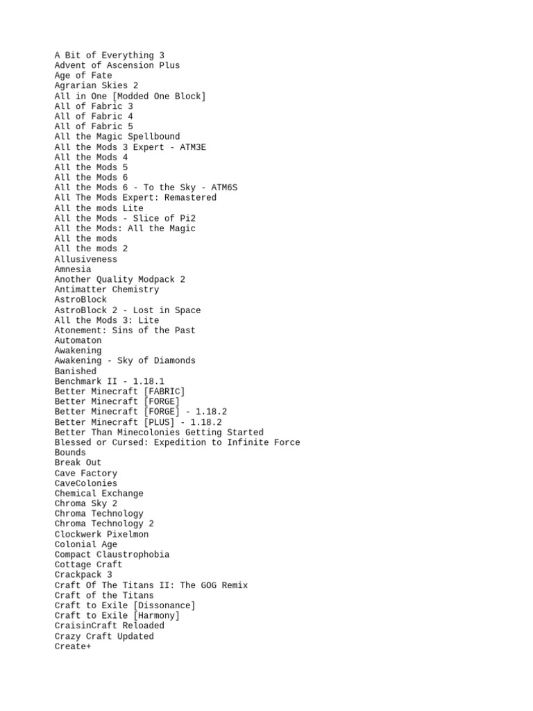 Comprehensive Minecraft Modpack List | PDF