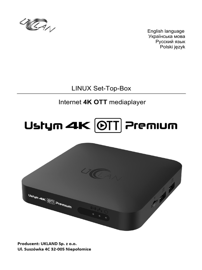 User Manual Ustym 4K OTT Premium | PDF | High Definition Television | Usb