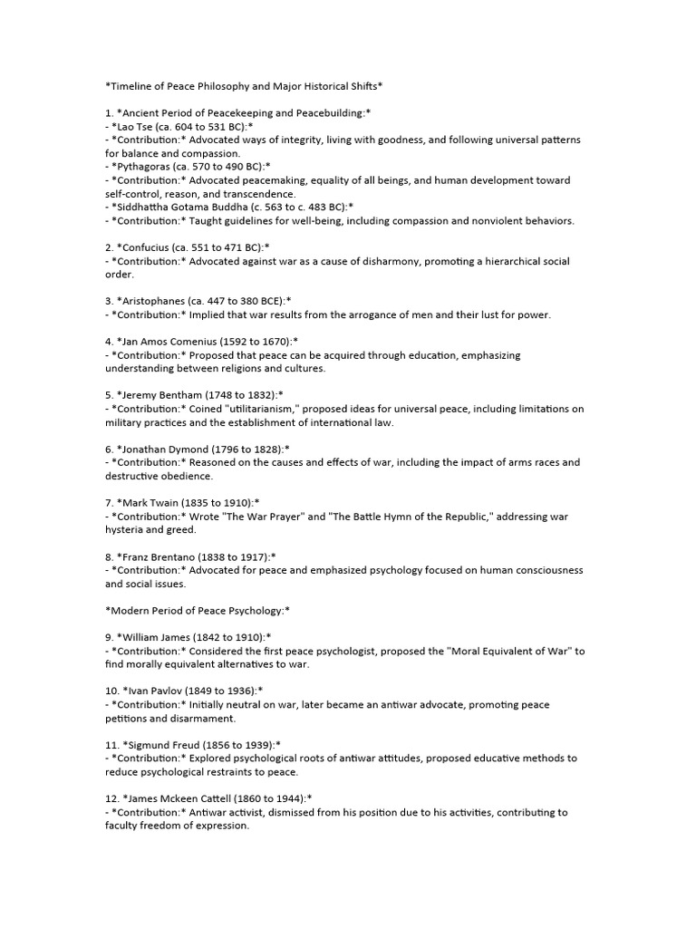 Timeline of Peace Philosophy and Major Historical | PDF