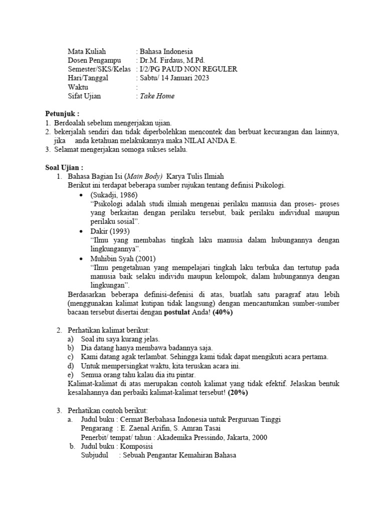 Soal Uas Mku b.i. Up | PDF