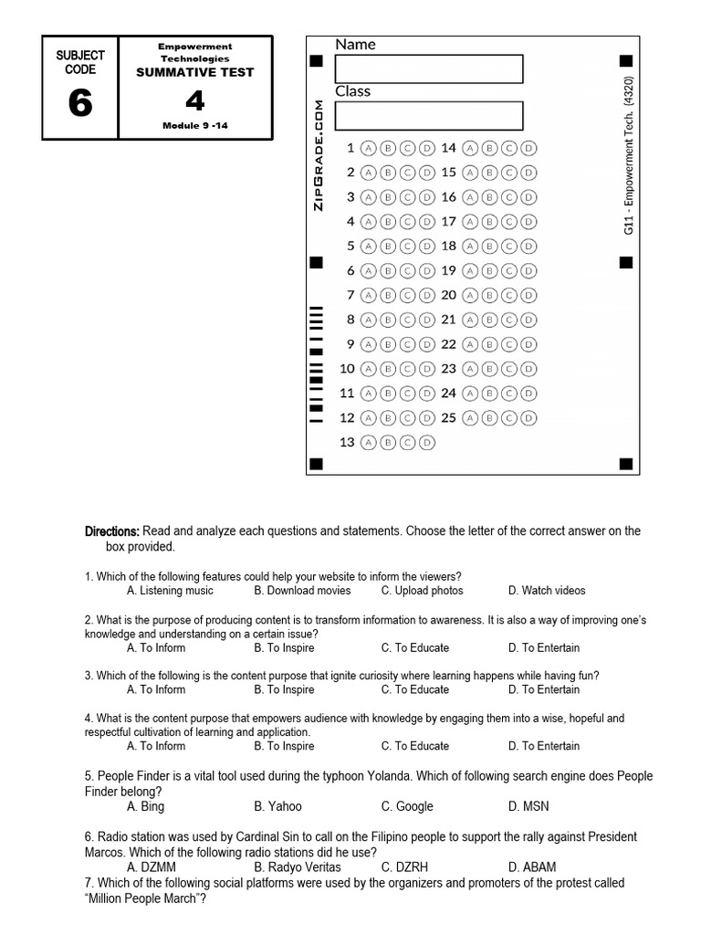 Summative Test Sample | PDF
