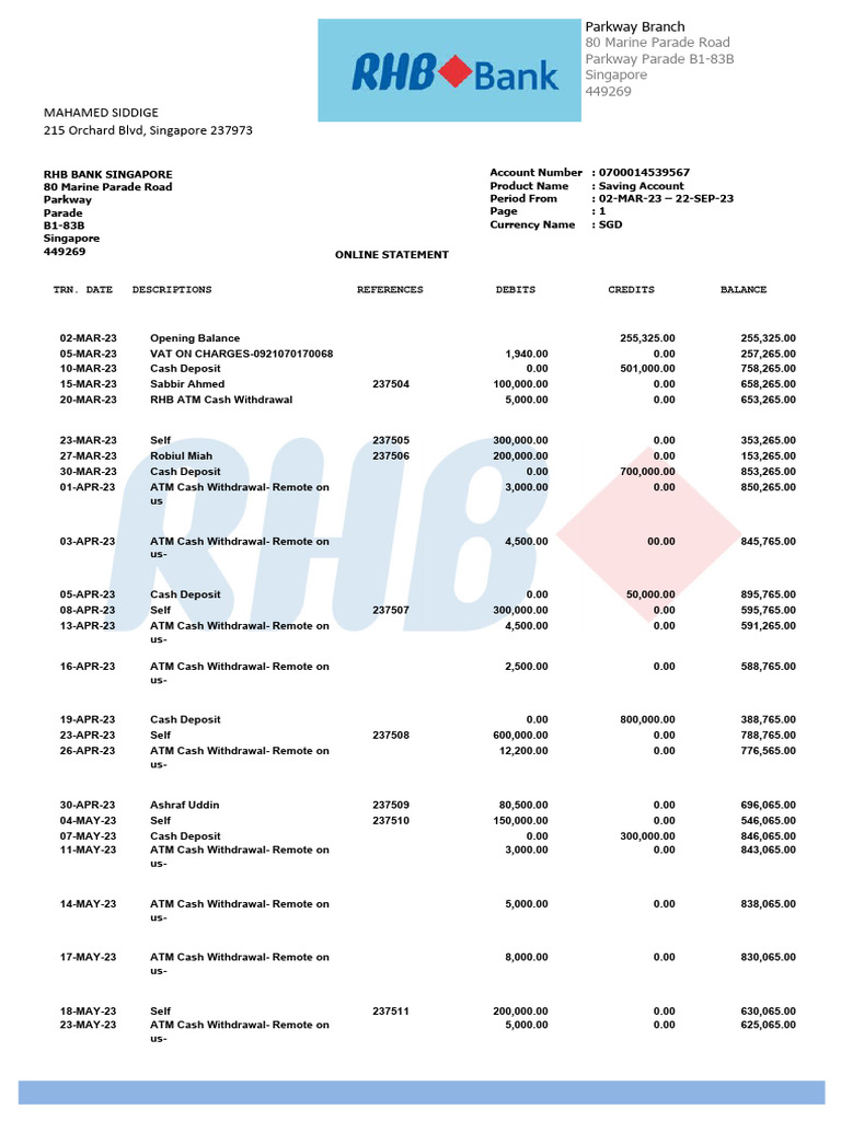 RHB Singapore Bank Saving Bank Fi | PDF