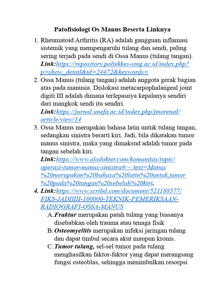 Patofisiologi Ossa Manus | PDF