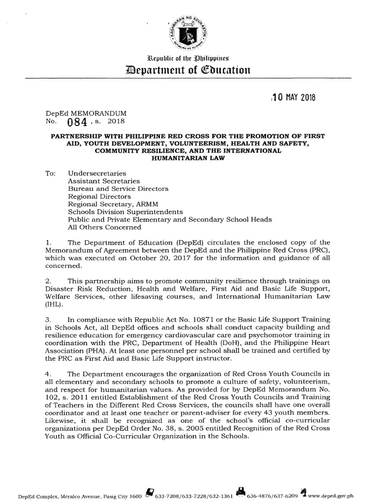 Red Cross Deped Memo DM - s2018 - 084 | PDF