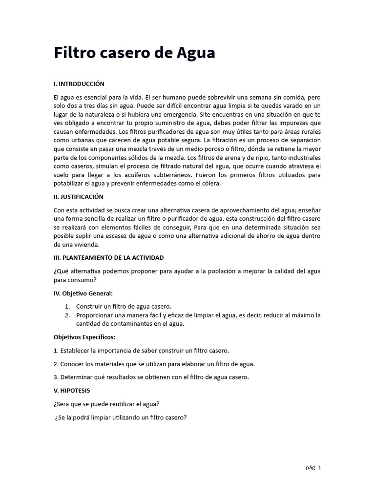 Filtro Casero de Agua | PDF | Agua | Filtración