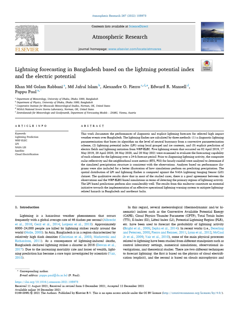 Lightning Forecasting in Bangladesh Based On The Lightning - 2022 - Atmospheric | PDF ...