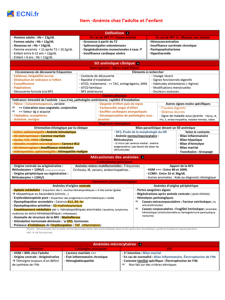 Anémie : Définitions et Diagnostics | PDF