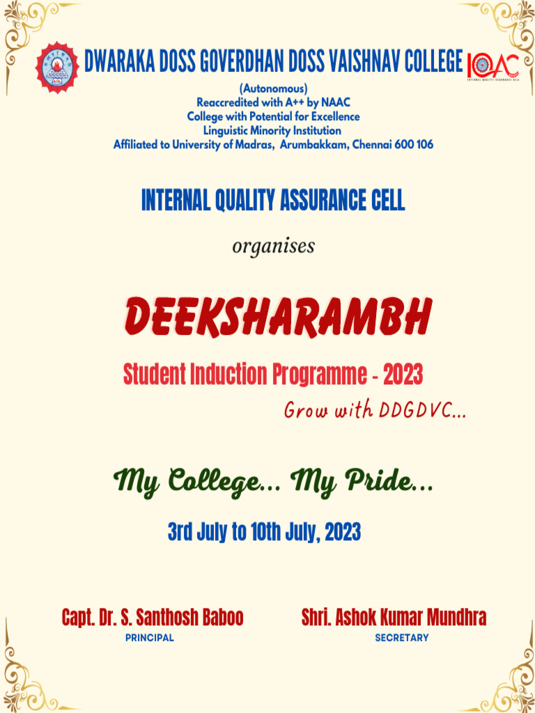 DDGDVC Student Induction 2023 | PDF