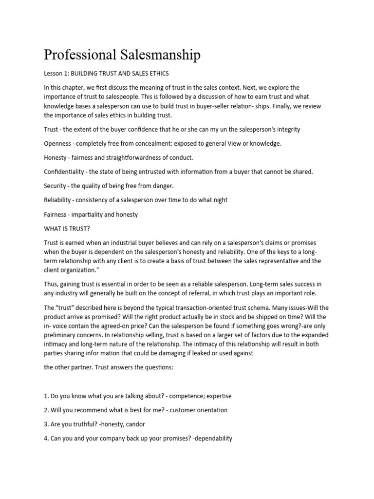 Professional Salesmanship | PDF