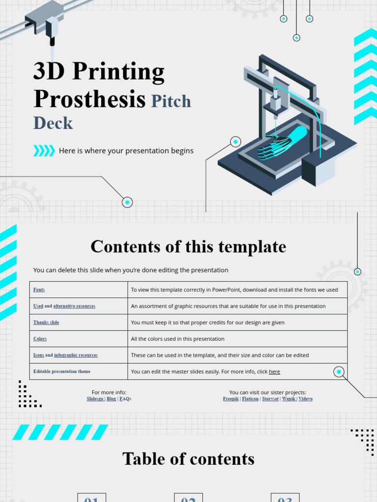 3D Printing Prosthesis Pitch Deck by Slidesgo | PDF
