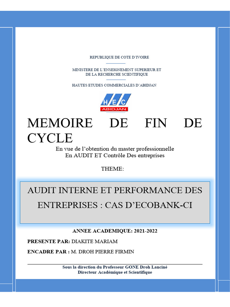 Memoire Final-Audit Interne Et Performance Des Entreprises | PDF