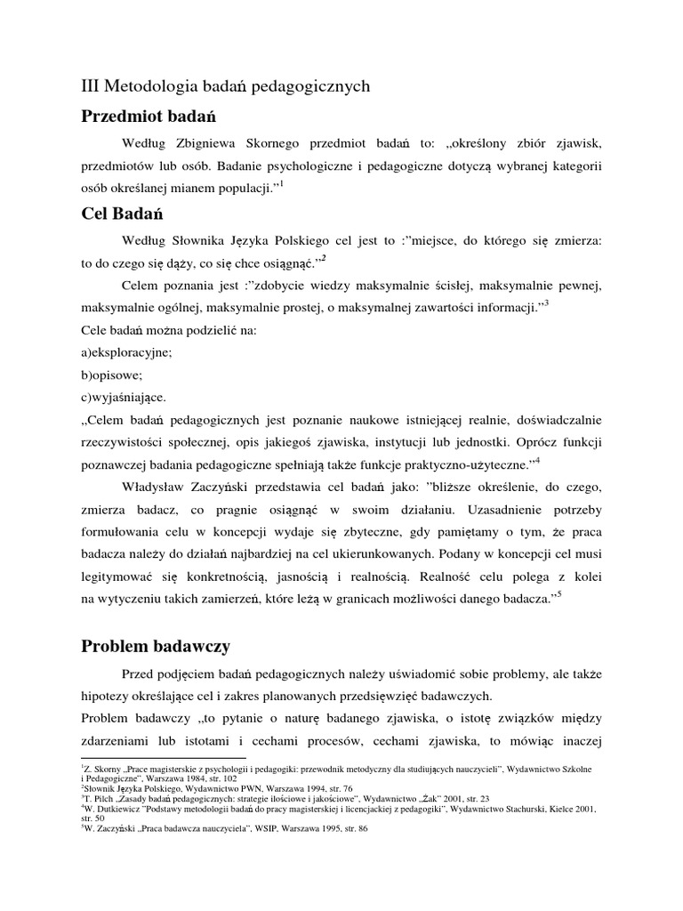 Metodologia Badań Pedagogicznych Przedmiot Badań. Cel Badań. Problem ...
