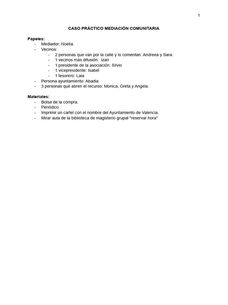 Mediación Comunitaria Caso Práctico Pdf