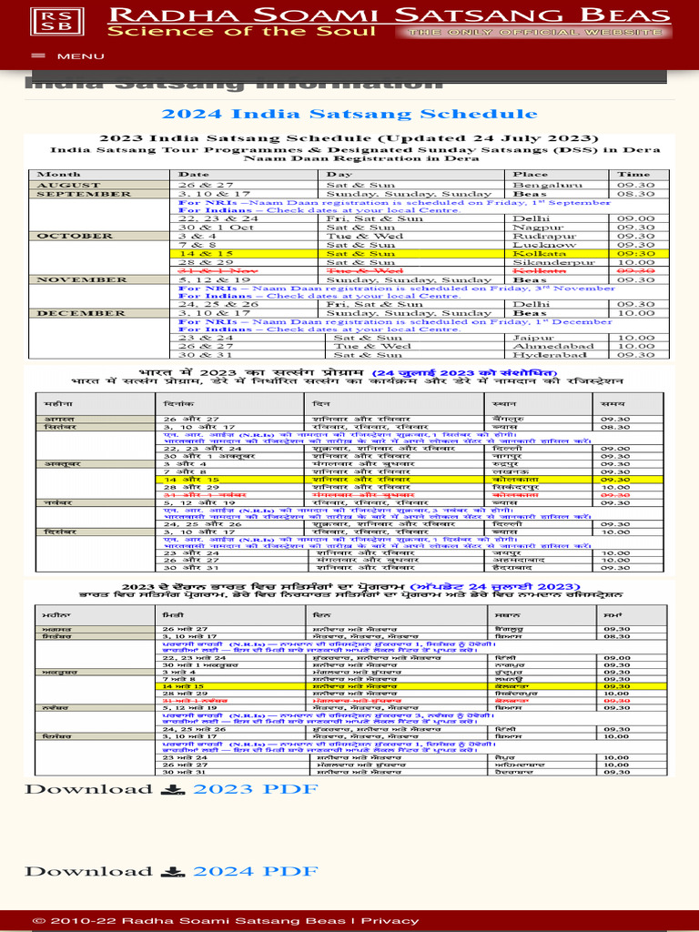 India Satsang Information - RSSB | PDF