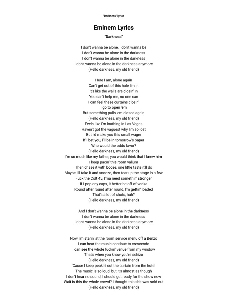 Eminem Darkness Lyrics Pdf