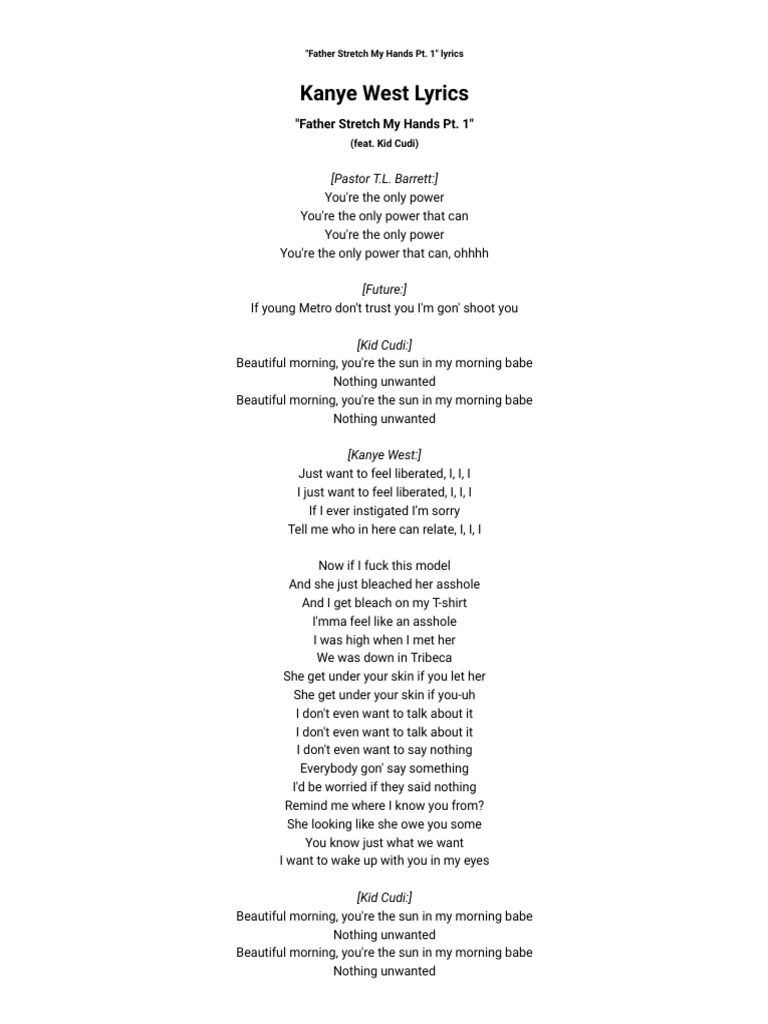 Kanye West Father Stretch My Hands Pt 1 Lyrics Pdf Song