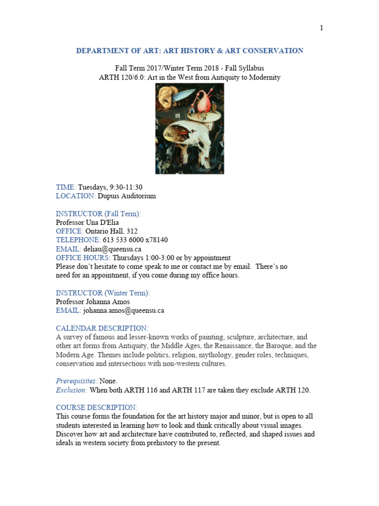 ARTH 120 Syllabus: Art in the West | PDF | Social Science | Foreign ...