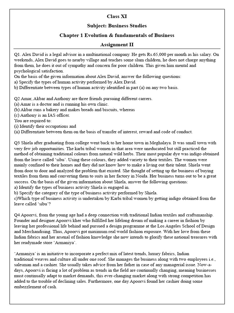 Case Based Chapter 1 Business Studies | PDF