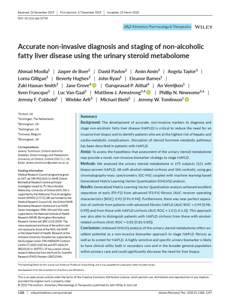 Accurate Non-Invasive Diagnosis and Staging of Non-Alcoholic | PDF