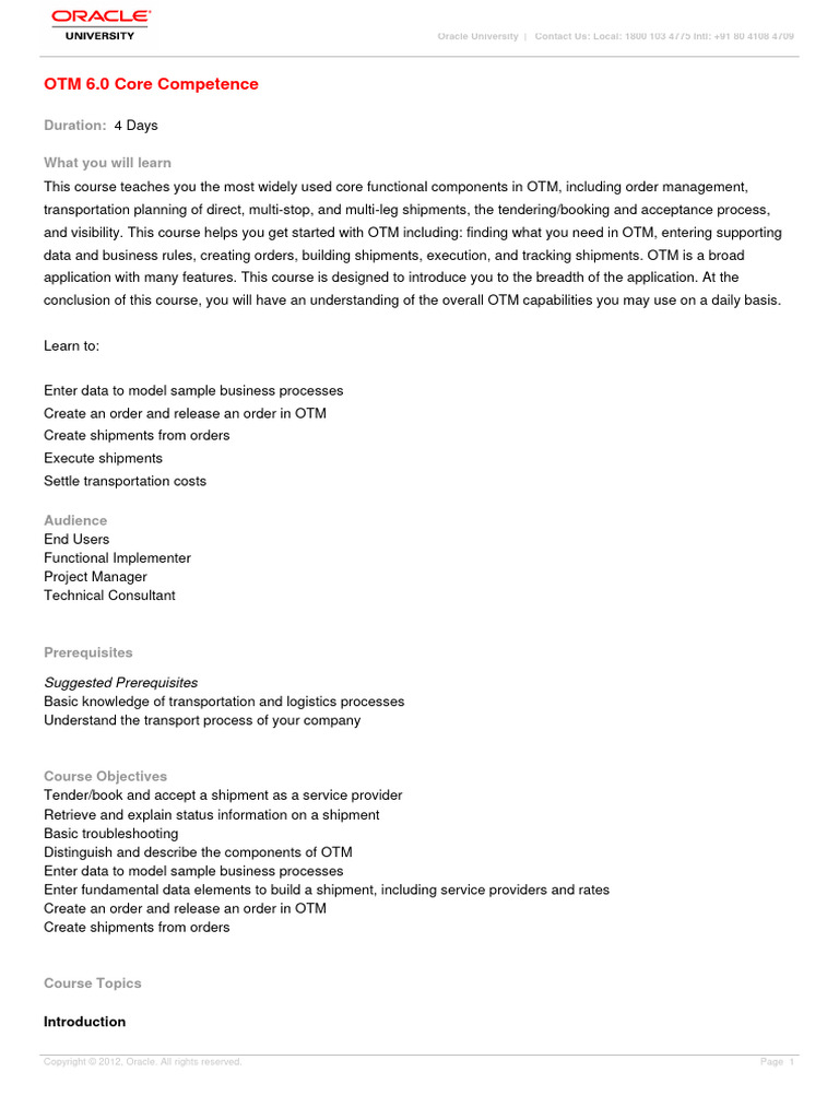 OTM Training Curriculum 6.0 | PDF