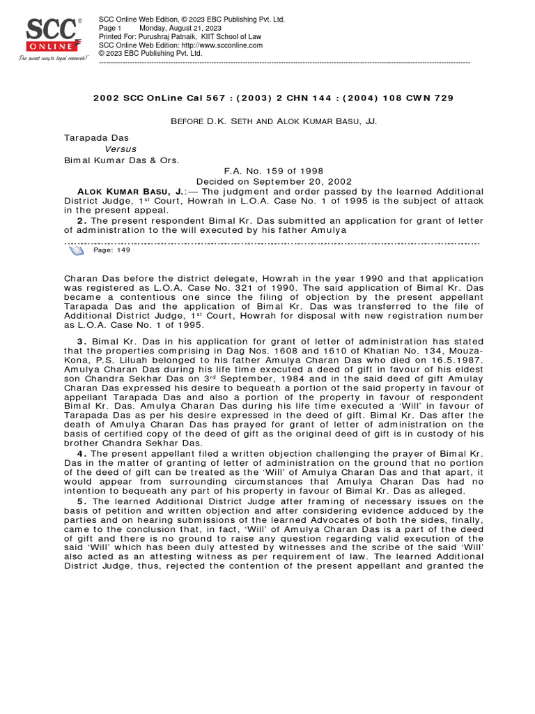 J 2002 SCC OnLine Cal 567 2003 2 CHN 144 2004 108 CW 2082072 Klsacin 20230821 161221 1 9 | PDF ...