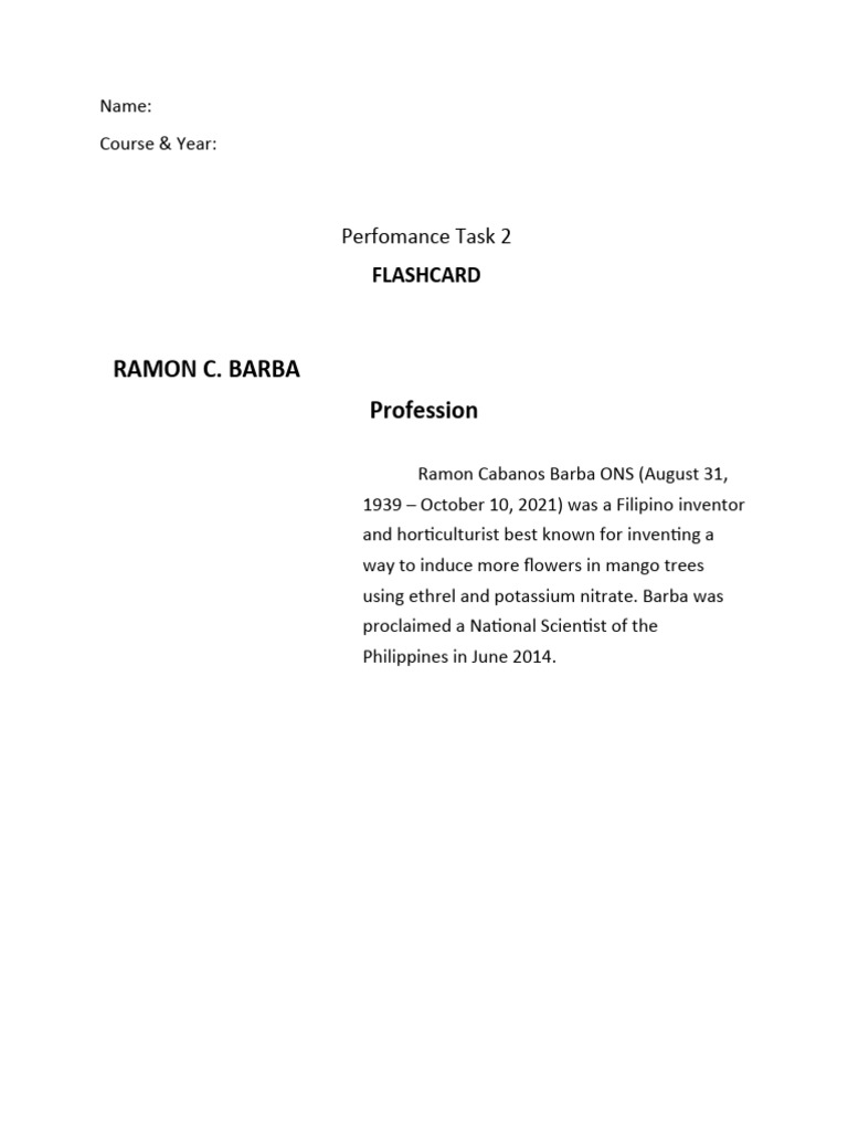 Ramon C. Barba Profession: Perfomance Task 2 | PDF