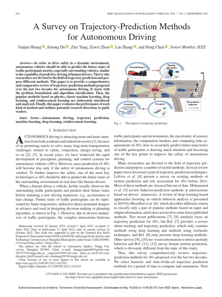 A Survey On Trajectory-Prediction Methods For Autonomous Driving | PDF A Survey On Trajectory-Prediction Methods For Autonomous Driving | PDF