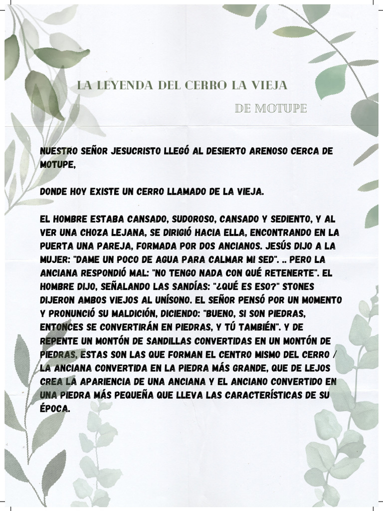 La leyenda del cerro la vieja de Motupe | PDF