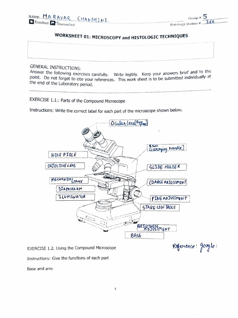 Maravar Chandhini Worksheet 1 Microscopic & Histology Techniques. | PDF