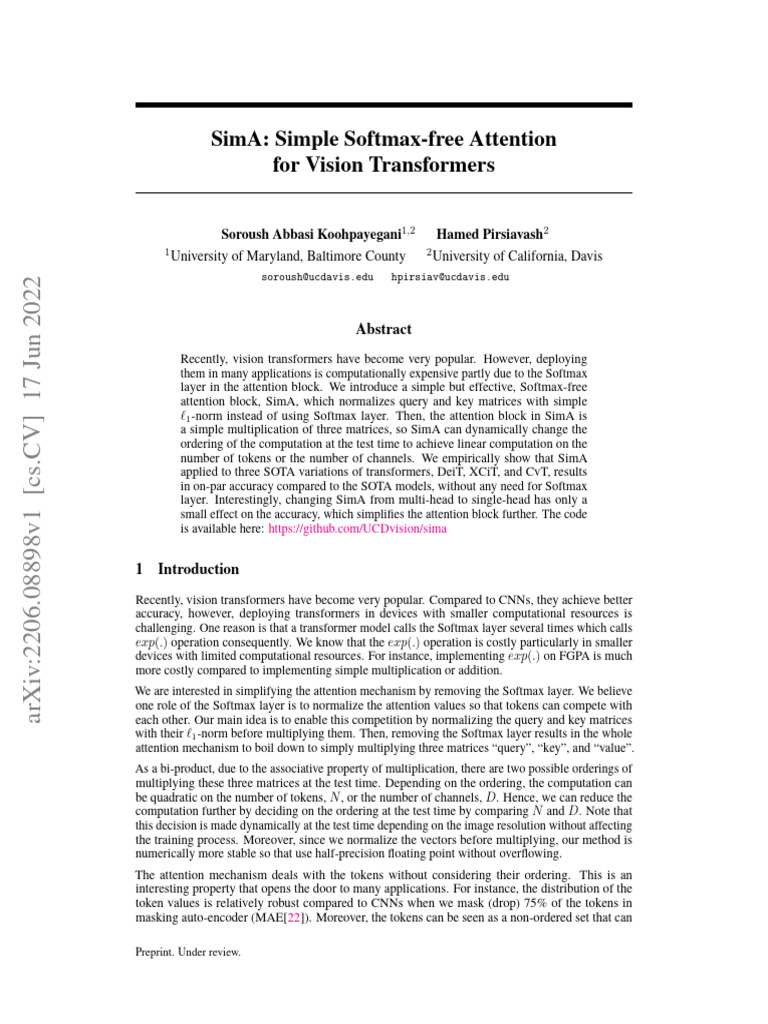 Sima: Simple Softmax-Free Attention For Vision Transformers | PDF ...