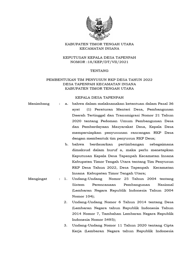 Pembentukan Tim RKP Desa 2022 | PDF