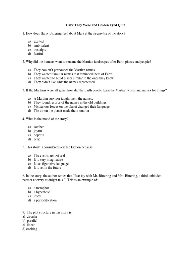 Dark They Were Quiz | PDF