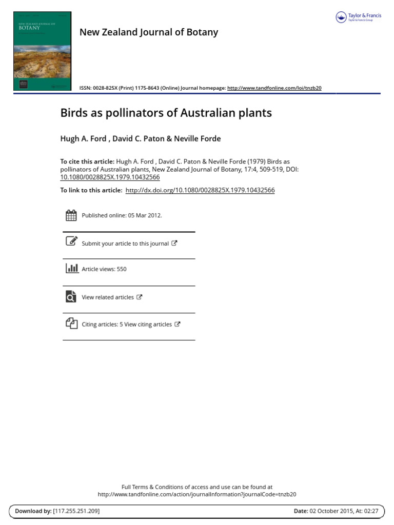 Birds As Pollinators of Australian Plants | PDF | Flowers | Pollination