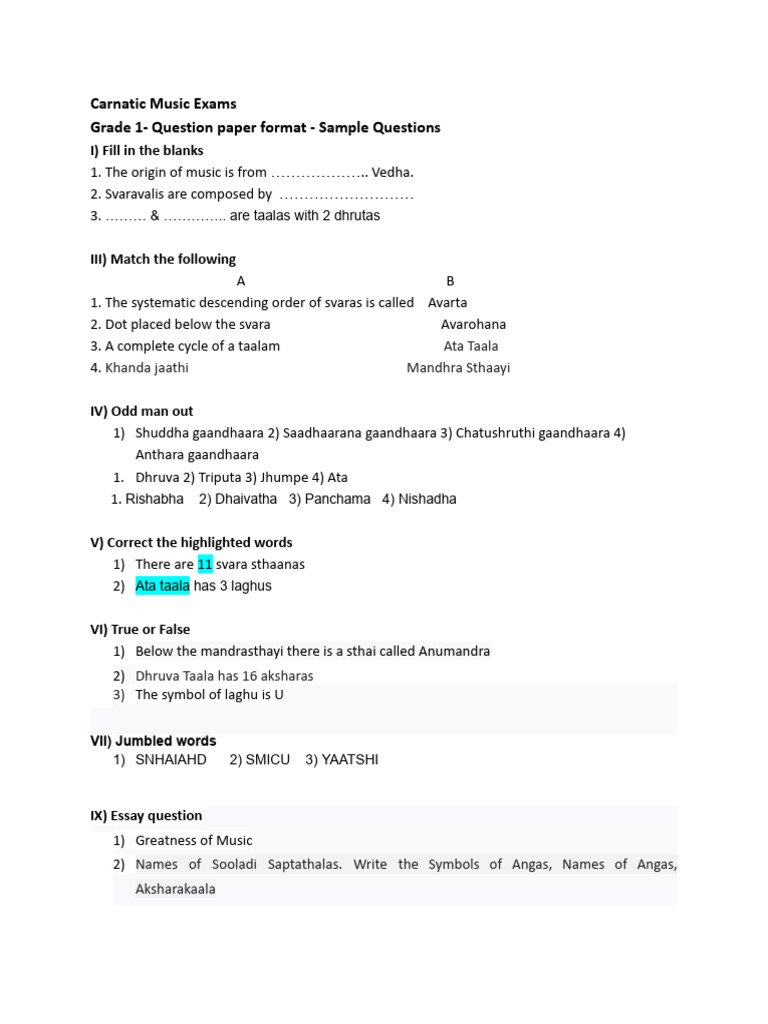 Carnatic Music Exam Prep Guide | PDF | Social Science | Religion ...