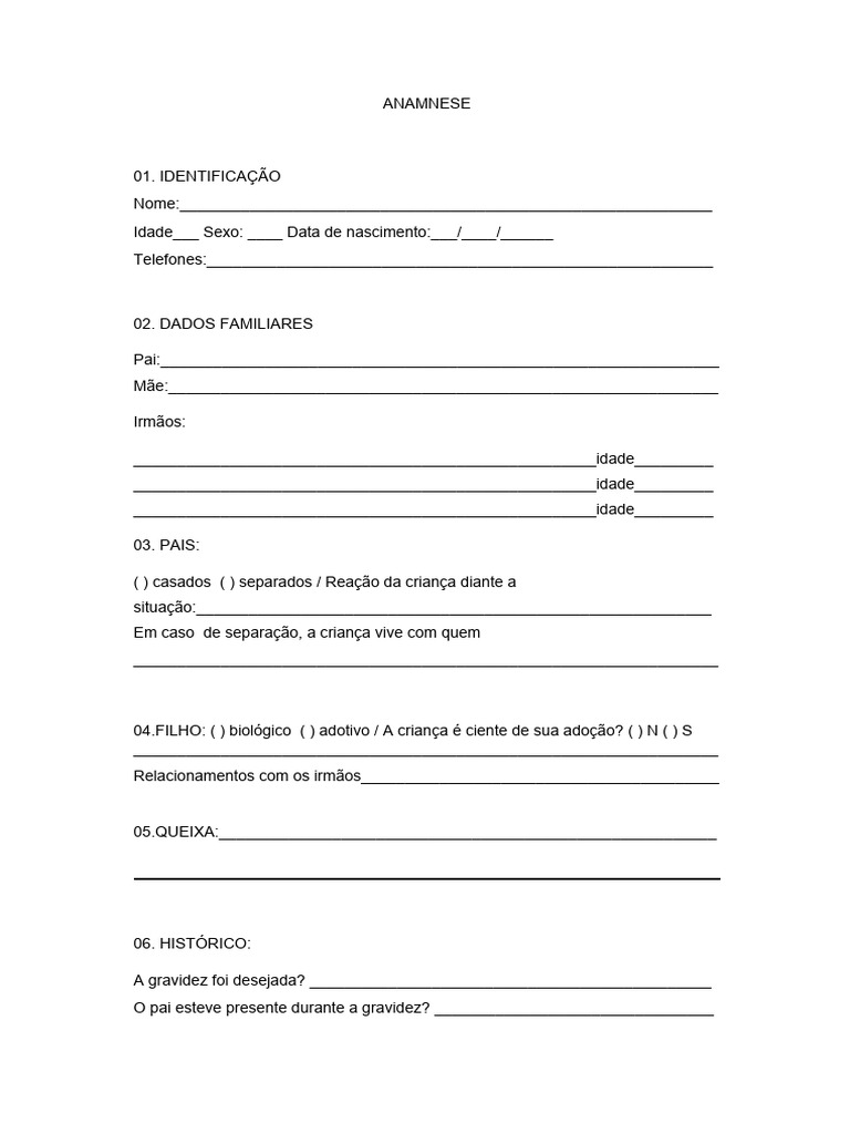 Modelo de Anamnese | PDF