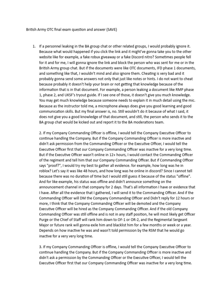 British Army OTC Final Exam Question and Answer | PDF | Career & Growth