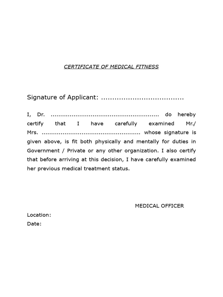 238828303 Certificate of Medical Fitness | PDF