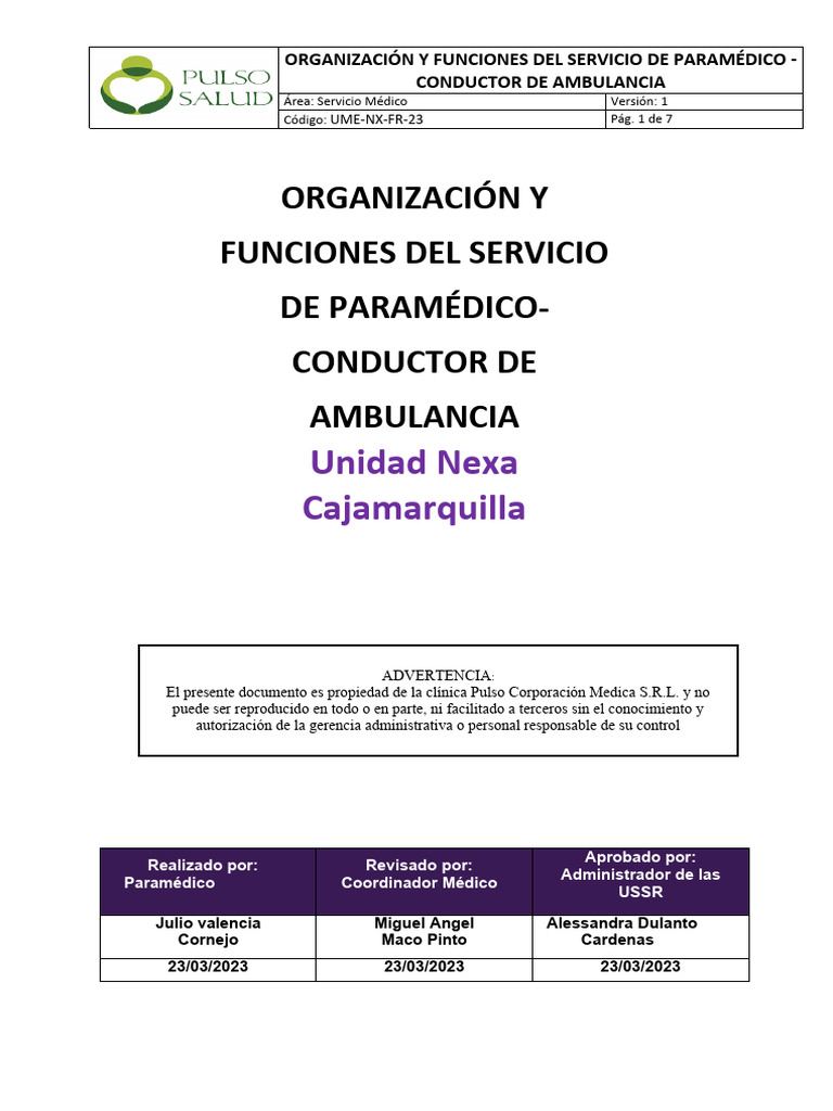 Funciones del Paramédico-Conductor | PDF