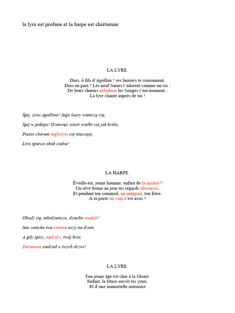 La Lyre Et La Harpe V.hugo - Word | PDF
