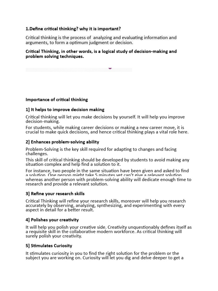 Critical Thinking Is The Process Of Analyzing And Evaluating