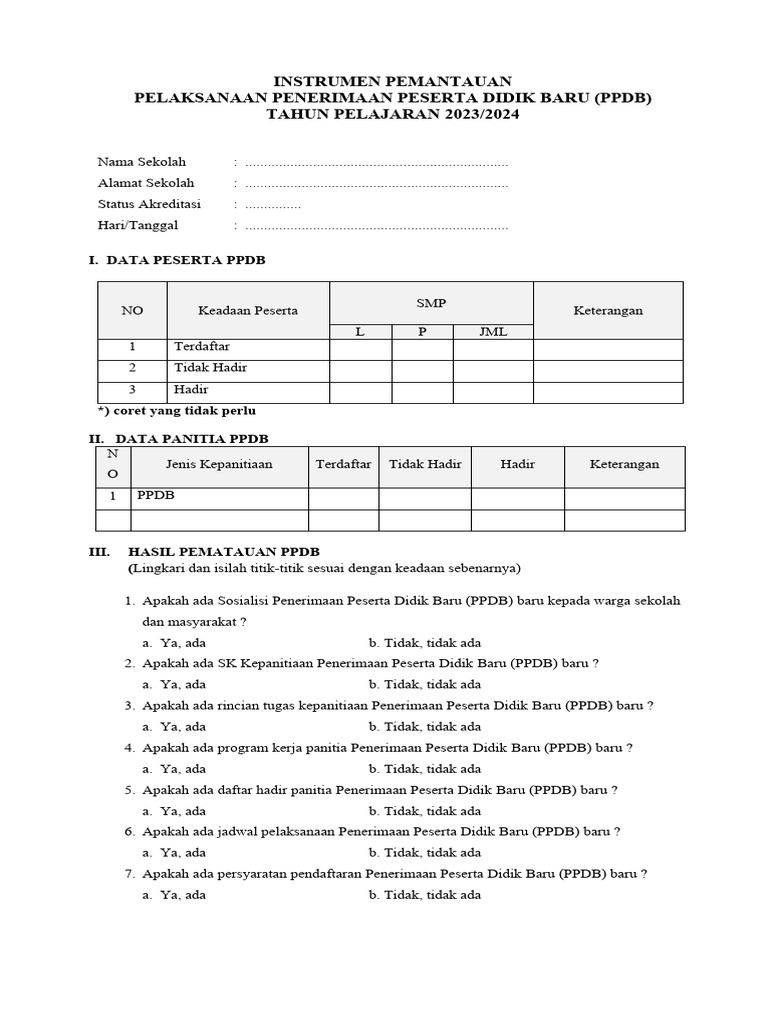 Instru. Monev PPDB - MPLS 2023 | PDF