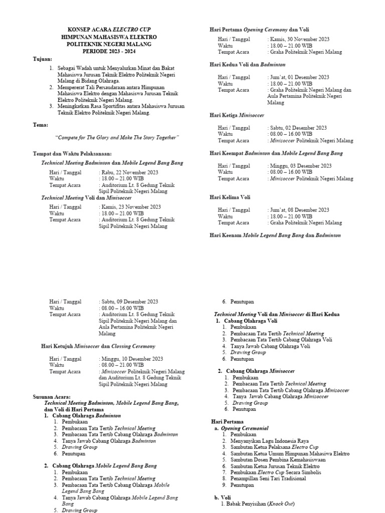 Konsep Acara Electro Cup 2023 Rakor 1 | PDF